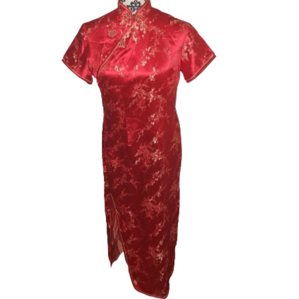Vtg Chinese Dragon Traditional Asian Gown 38 8 M L - Gem
